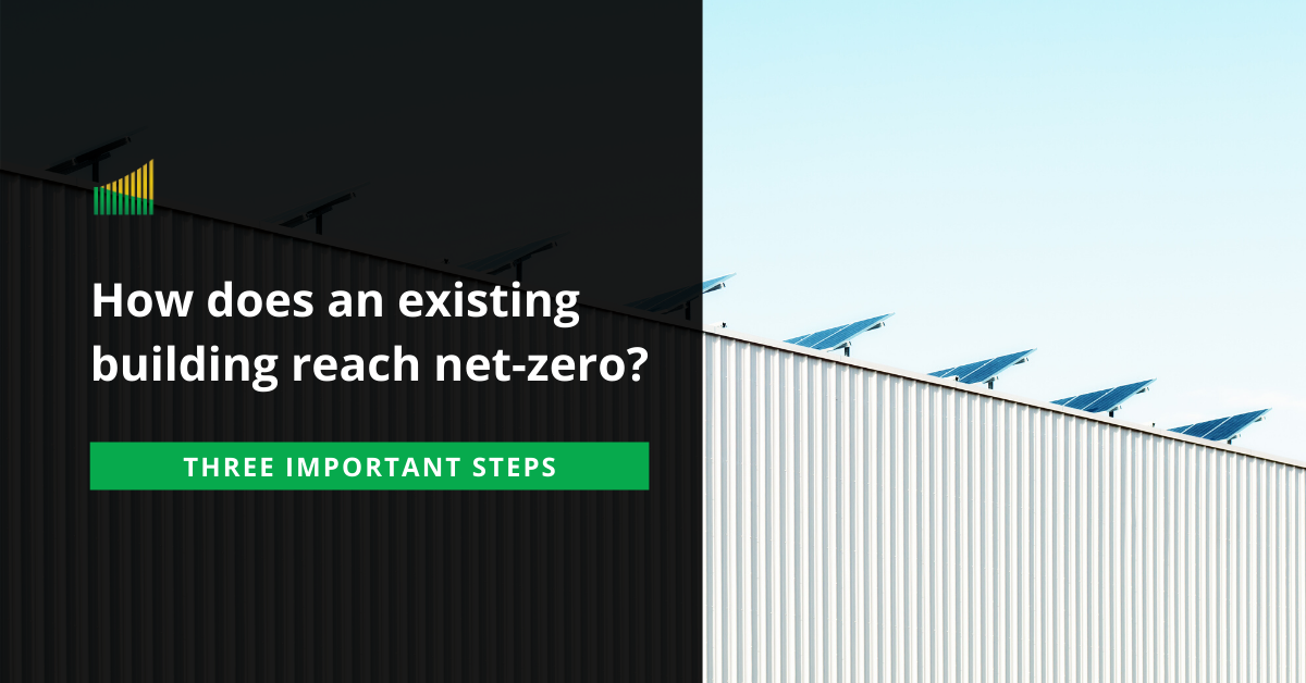 How does an existing building reach net-zero energy?